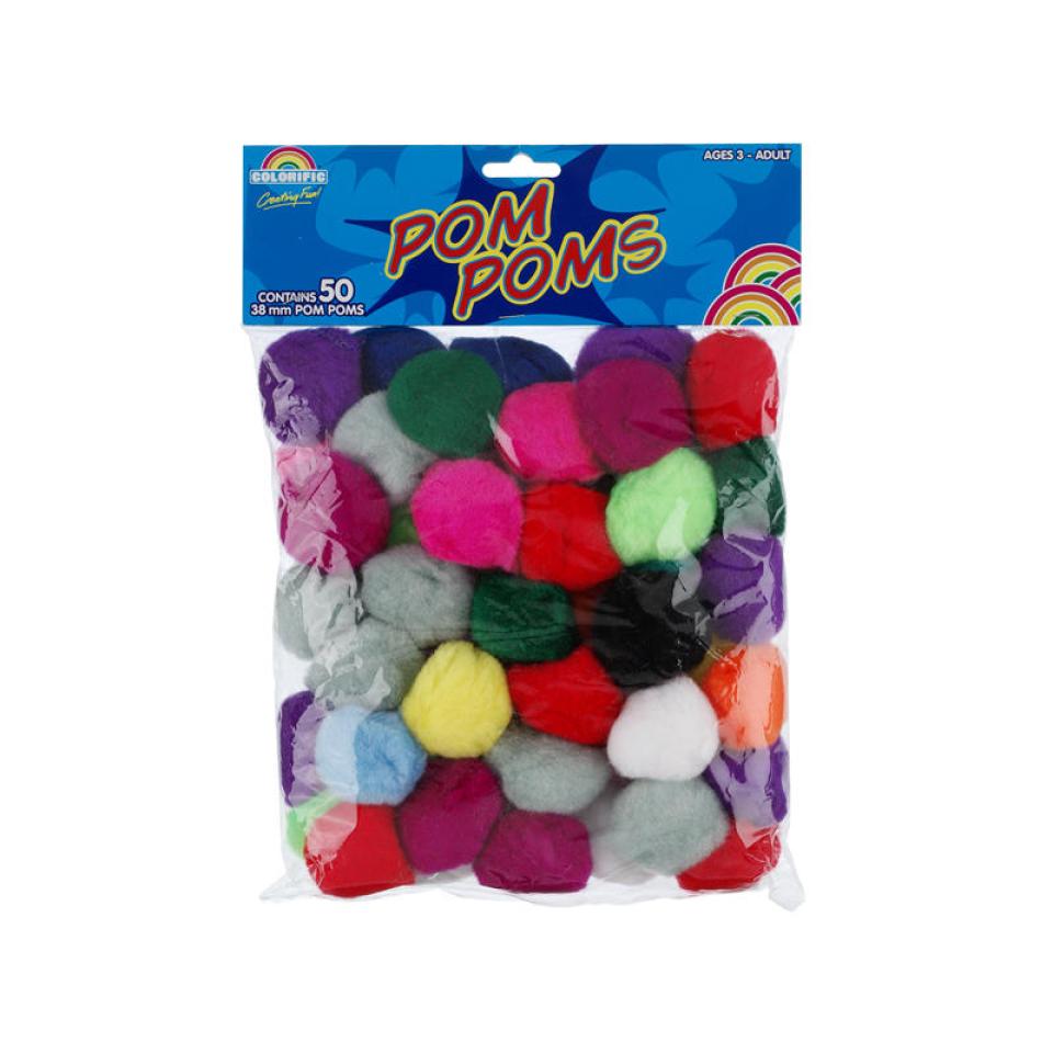Pom Poms Assorted Colours 38mm Bag 100 | Winc