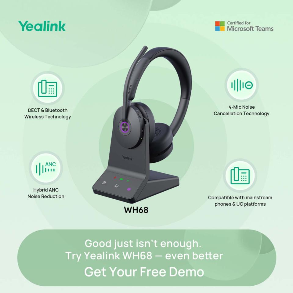 Yealink WH68 MS/UC Certified DECT & Bluetooth Stereo Wireless (Business ...
