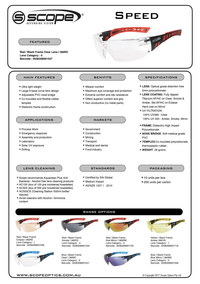 Scope Speed Safety Spectacles Blue Miror Lens W Reflective Coating Blue ...