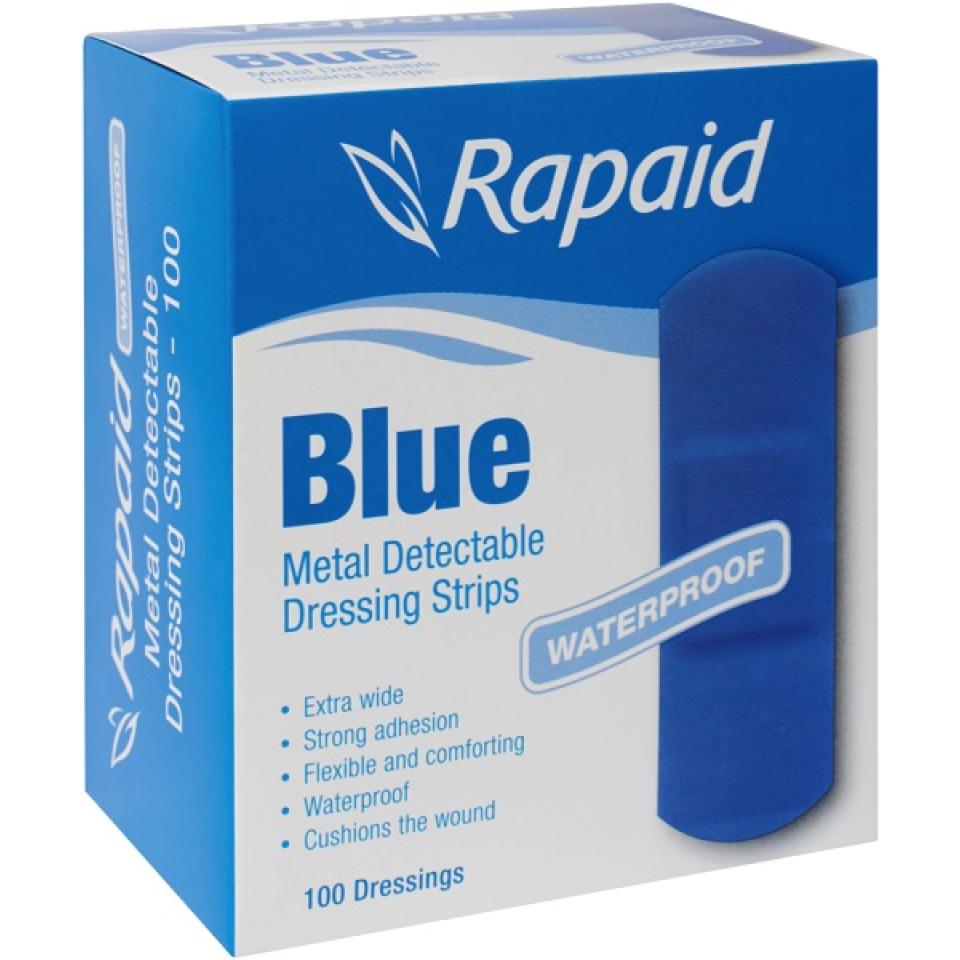 Rapaid Blue Metal Detectable Extra Wide Strips Pkt 100 | Winc
