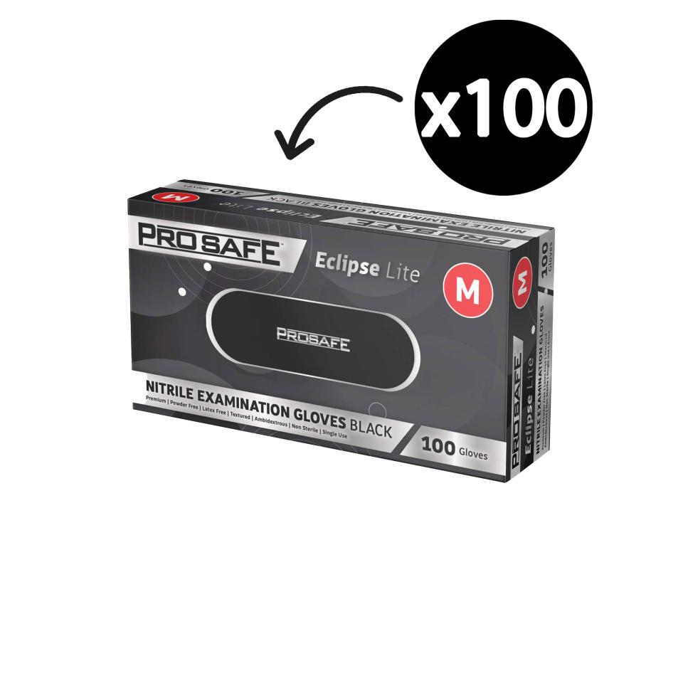 Prosafe Black Eclipse Lite Nitrile Powder Free Gloves Medium Pack 100 ...