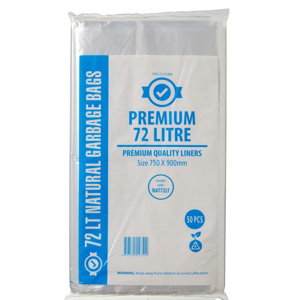 Austar Bin Liners Premium Heavy Duty 72 Litre Natural Packet 50 Carton ...