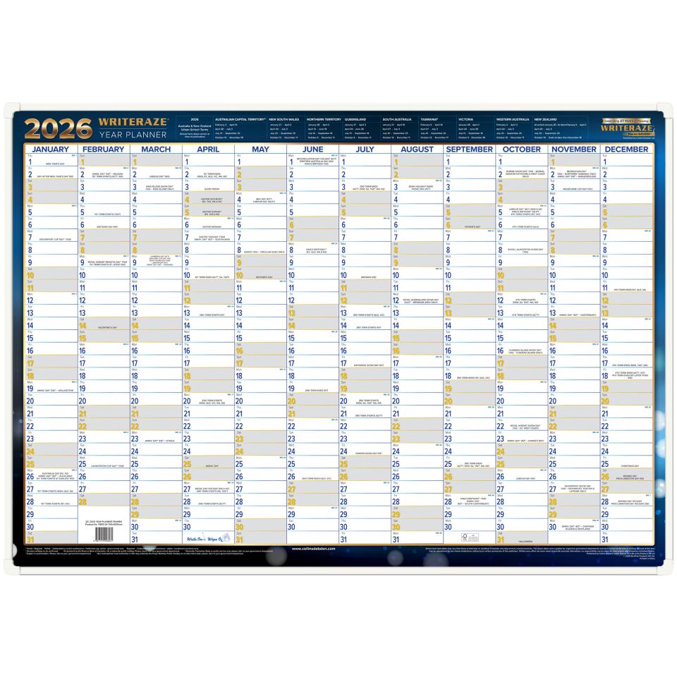 Writeraze 2026 QC Executive Year Planner Framed 700 x 1000mm | Winc