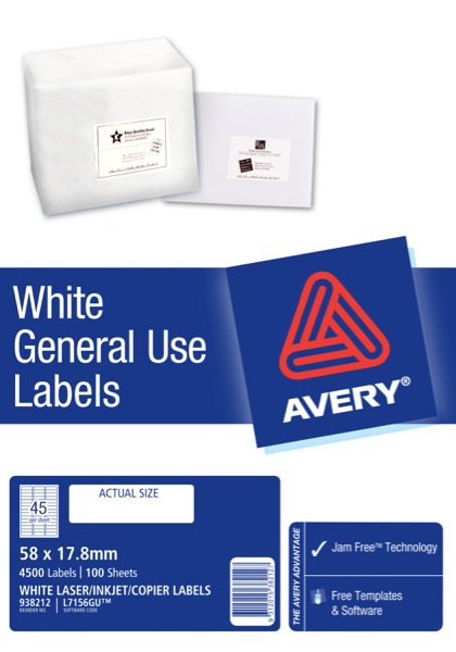 Avery General Use Labels - 58 x 17.8mm - 4500 Labels (L7156GU) | Winc
