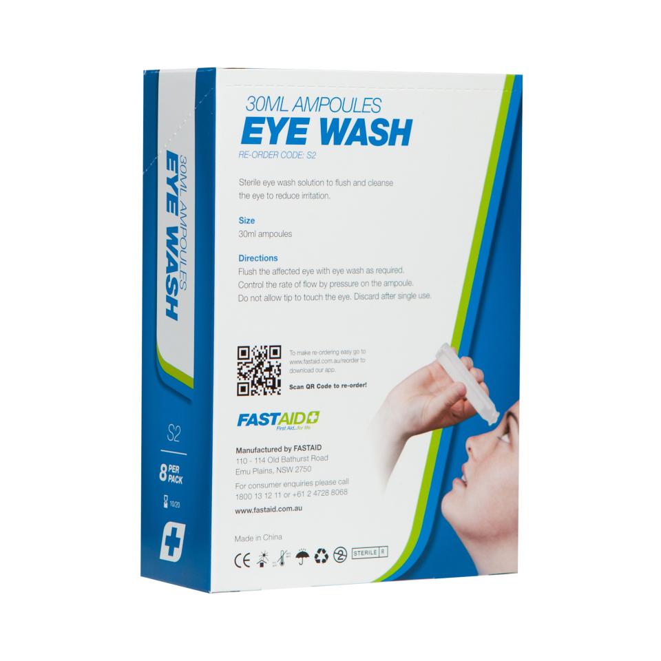 S2 FastAid Eye Wash 30ml Ampoules Pack 8 | Winc