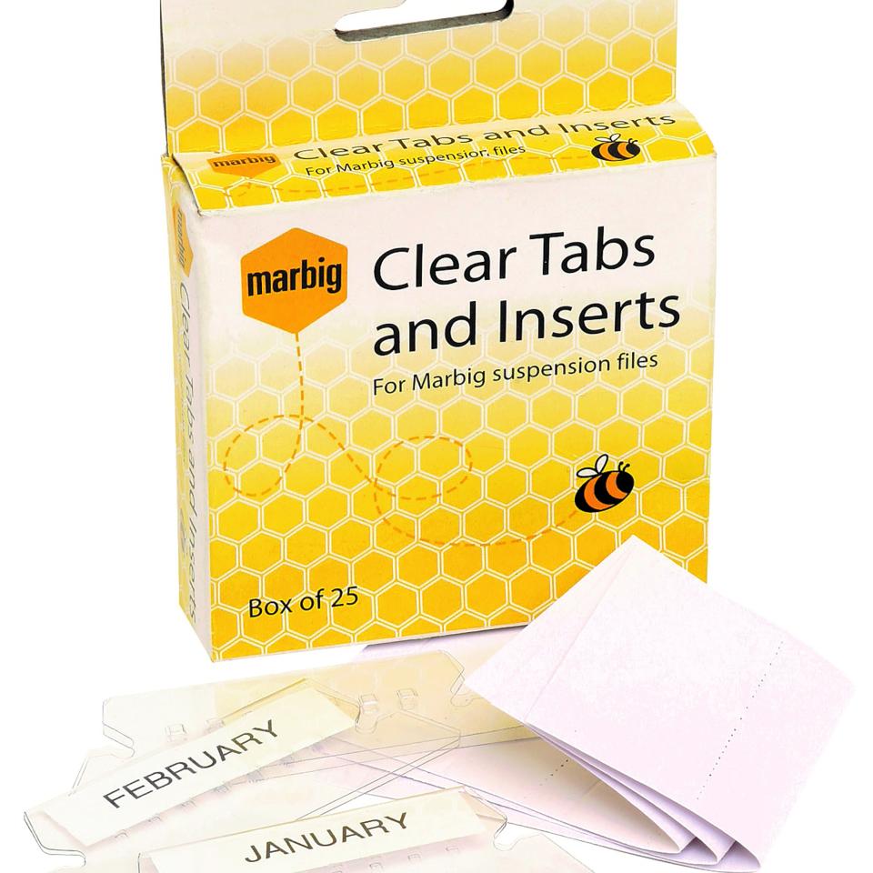 Marbig Suspension File Tabs And Inserts Clear/White Box 25 | Winc