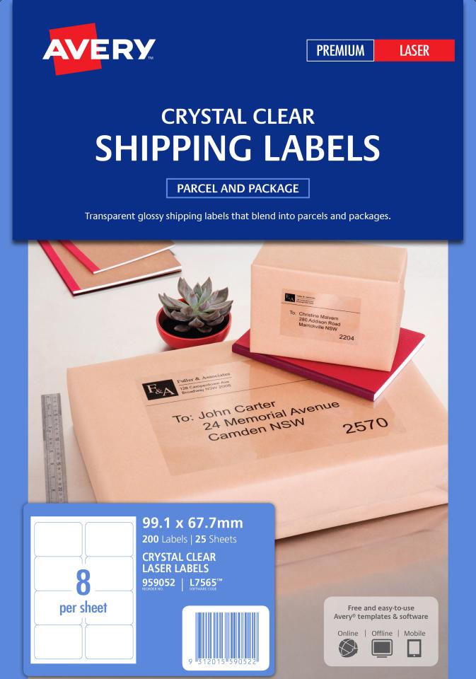 Avery Crystal Clear Shipping Labels for Laser Printers - 99.1 x 67.7mm ...