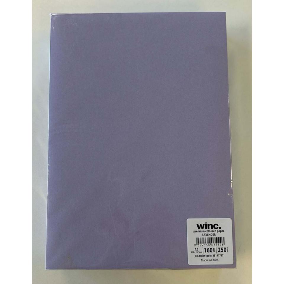 Winc Premium Coloured Cover Paper A4 160gsm Lavender Pack 250 | Winc