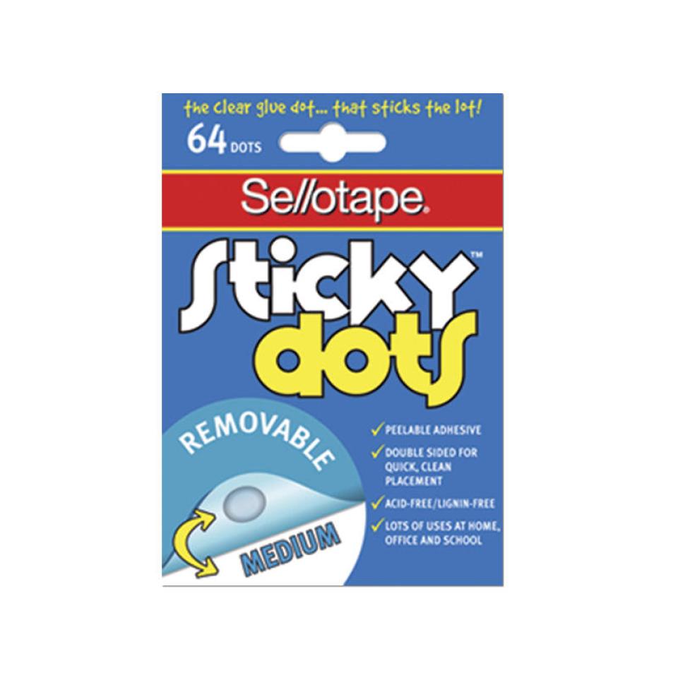 Sellotape Sticky Dots 10mm Removable Adhesive Clear Pack 64 | Winc