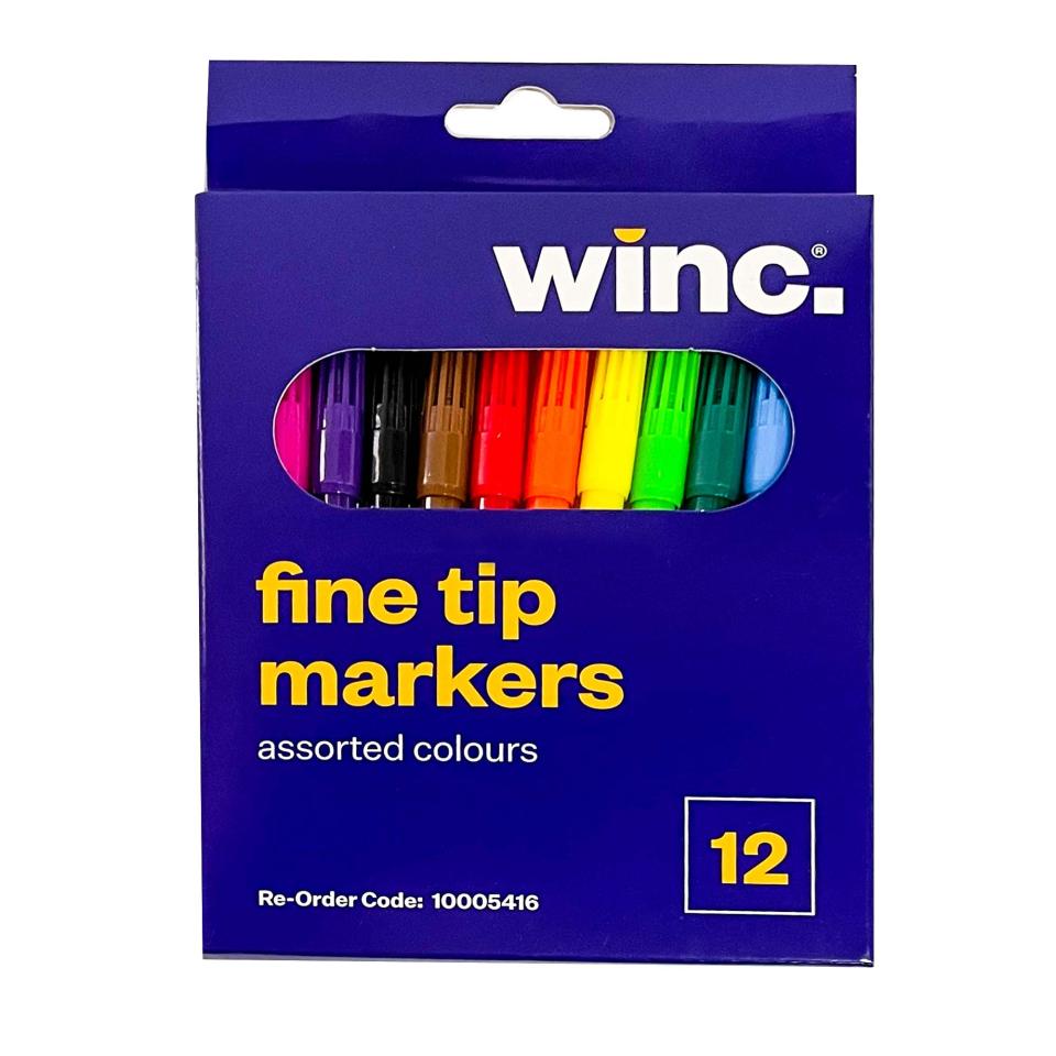 Winc Fine Coloured Markers Assorted Pack 12 | Winc