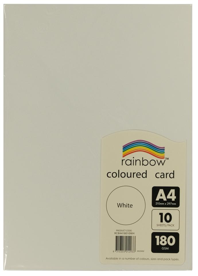 Rainbow Coloured Card 180gsm A4 10 Sheet White | Winc