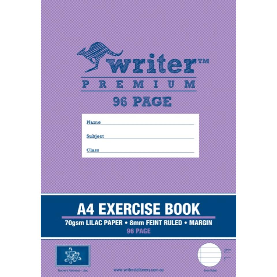 Writer Premium A4 Exercise Book 8mm Ruled/margin Lilac 96 Pages | Winc