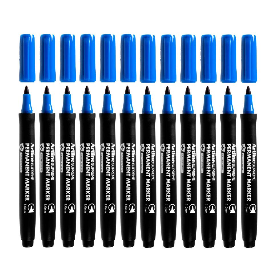 Artline Supreme Antimicrobial Permanent Marker 1.0mm Blue Box 12 | Winc