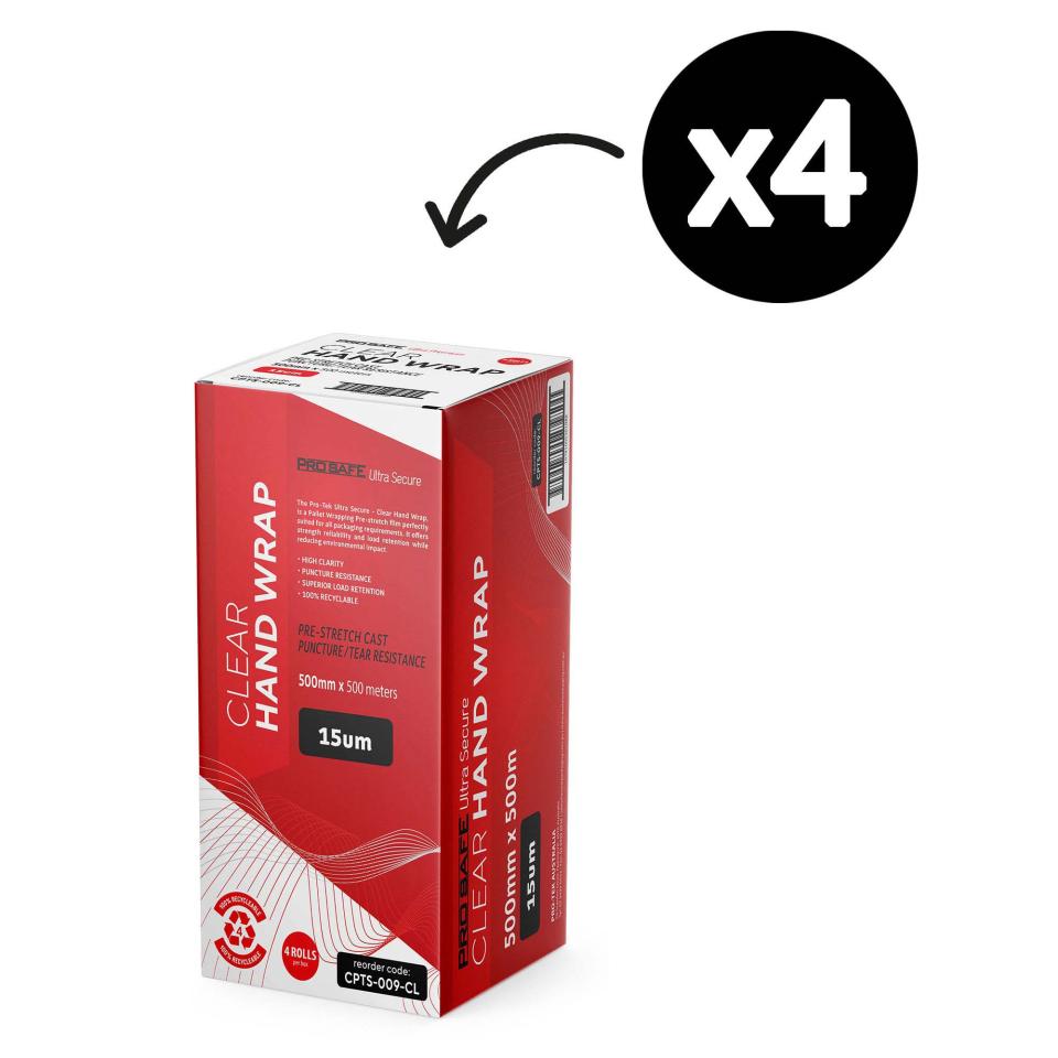 Pro Safe Stretch Wrap Cast Hand Film Roll Clear 500mm x 500m 15um Carton 4 | Winc