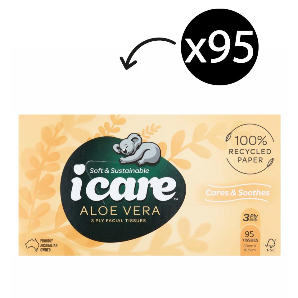 Icare 100% Recycled Aloe Vera Facial Tissue Box 95 | Winc