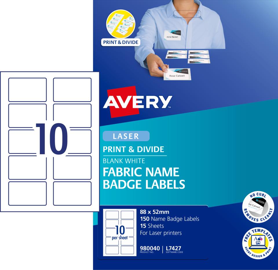 Avery Fabric Print Divide Name Badges Labels For Laser Printers 88 