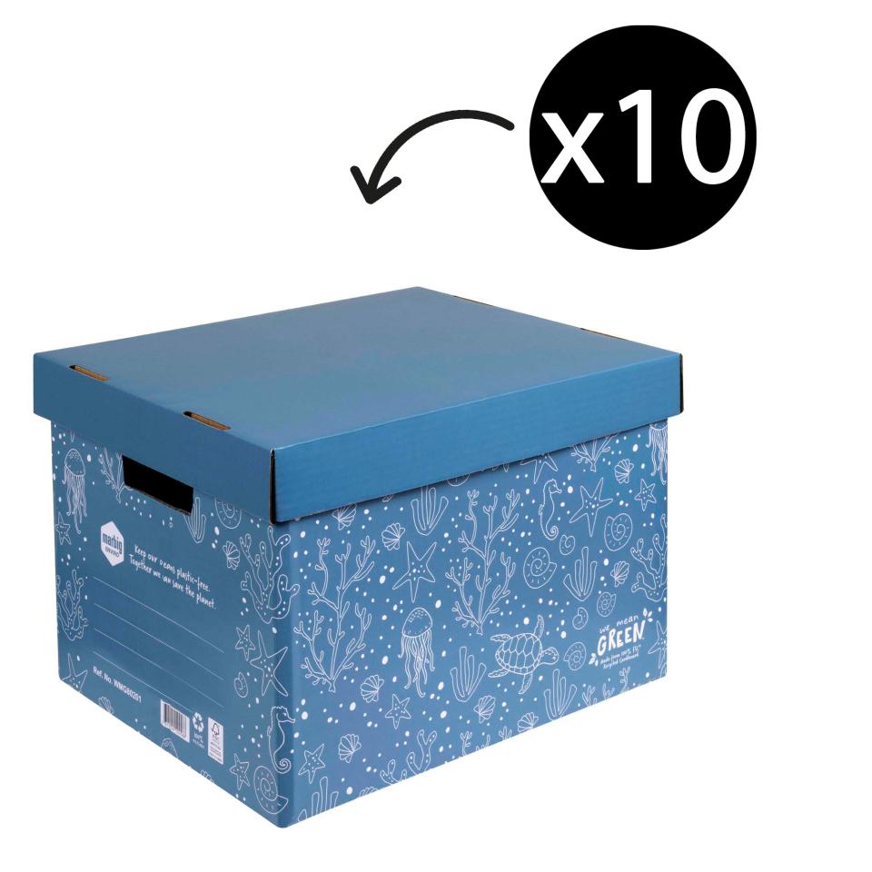 Marbig Enviro We Mean Green Sto-Away Archive Box Sea Blue Pack 4 | Winc