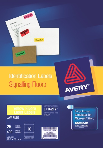 Avery Fluoro Yellow Shipping Labels for Laser Printers - 99.1 x 34mm ...