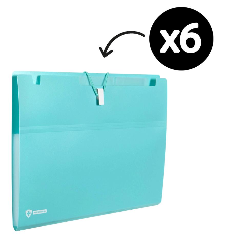 Marbig Professional Antimicrobial Expanding File 6 Pockets PP A4 Aqua ...