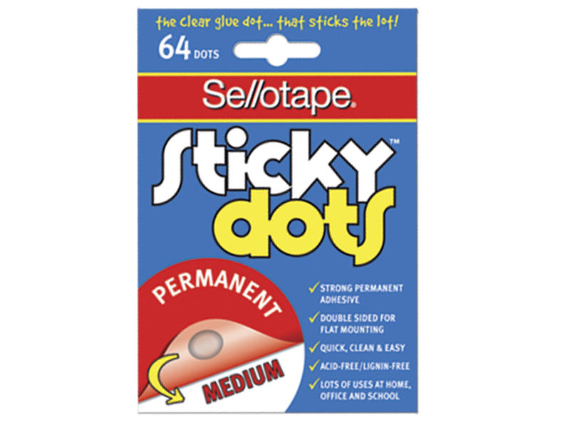 Sellotape Sticky Dots 10mm Permanent Adhesive Clear Pack 64 | Winc