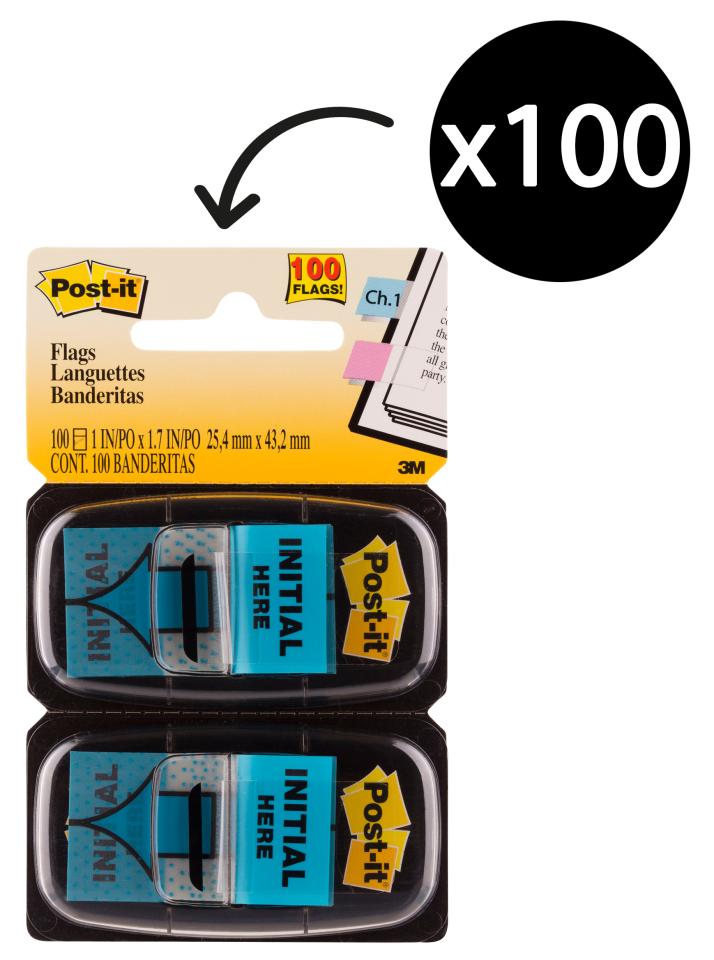 Post-It Flags 25.4 x 43.2mm 'Initial Here' Blue Pack 2 | Winc
