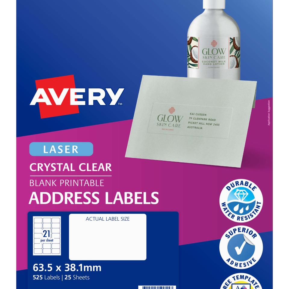 Avery Crystal Clear Address Labels for Laser Printers 63.5 x 38.1mm 525 ...