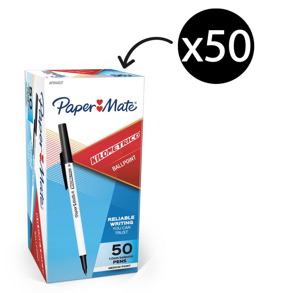 Paper Mate Kilometrico Capped Ballpoint Pen 1.0mm Nib Black Box 50 | Winc