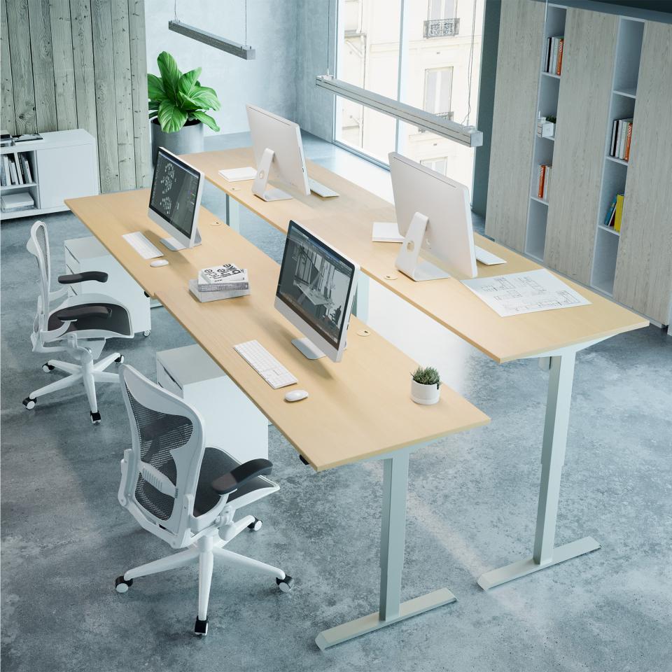 Conset 501-33 Electric Sit Stand Desk Beech/Silver | Winc