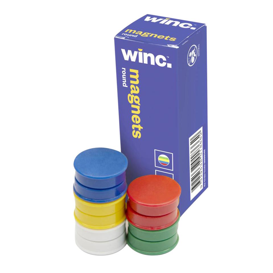 Winc Round Magnets Flat 25mm Assorted Colours Pack 10 | Winc