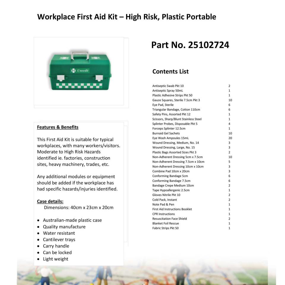 Uneedit Supplies First Aid Kit High Risk Type A Plastic Portable | Winc