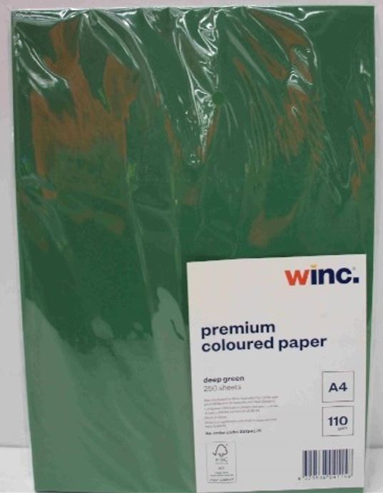Winc Premium Coloured Cover Paper A4 110gsm Deep Green Pack 250 | Winc