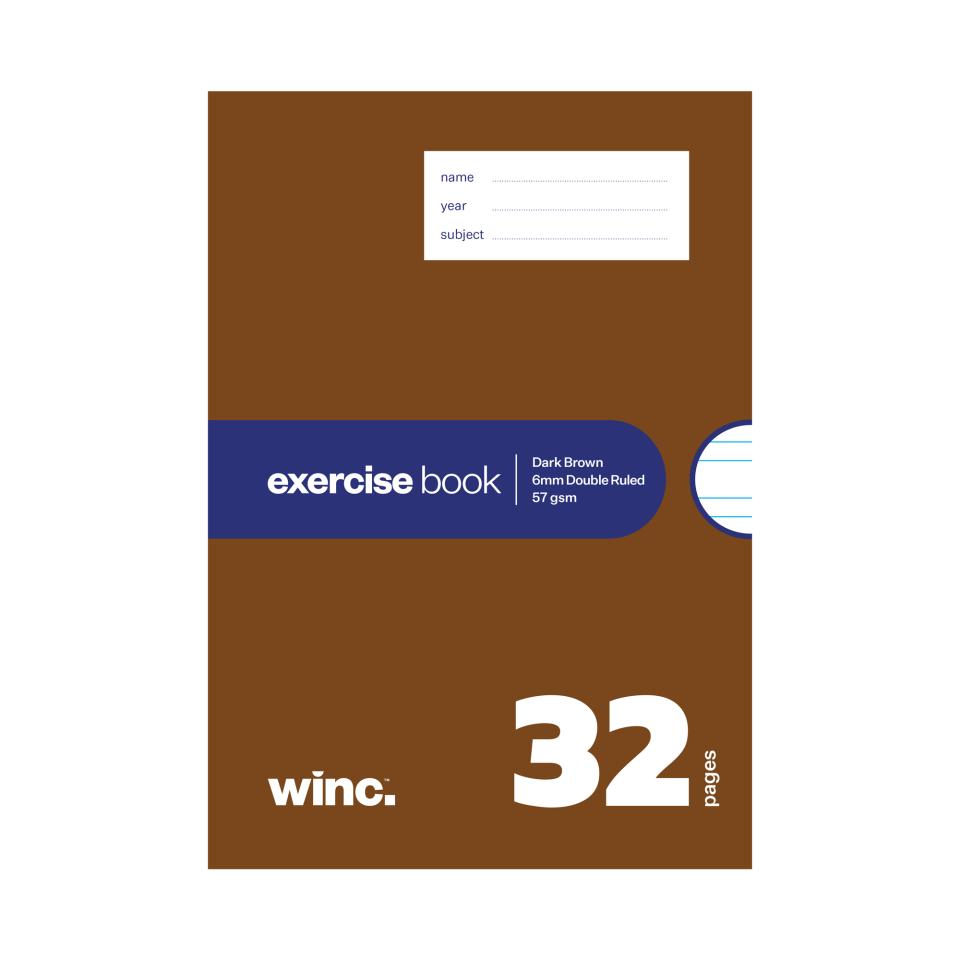 Winc Exercise Book NSW 250 x 175mm 6mm Double Ruled 57gsm Dark Brown 32 ...