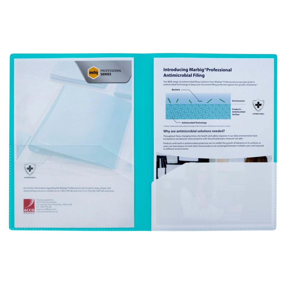 Marbig Professional Antimicrobial 4 Pocket Folder A4 Aqua Blue Pack 10 ...
