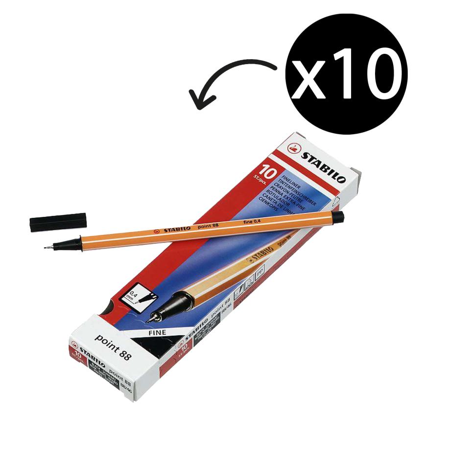 Stabilo Point 88 Fineliner Pen Fine 0.4mm Black Box 10 | Winc