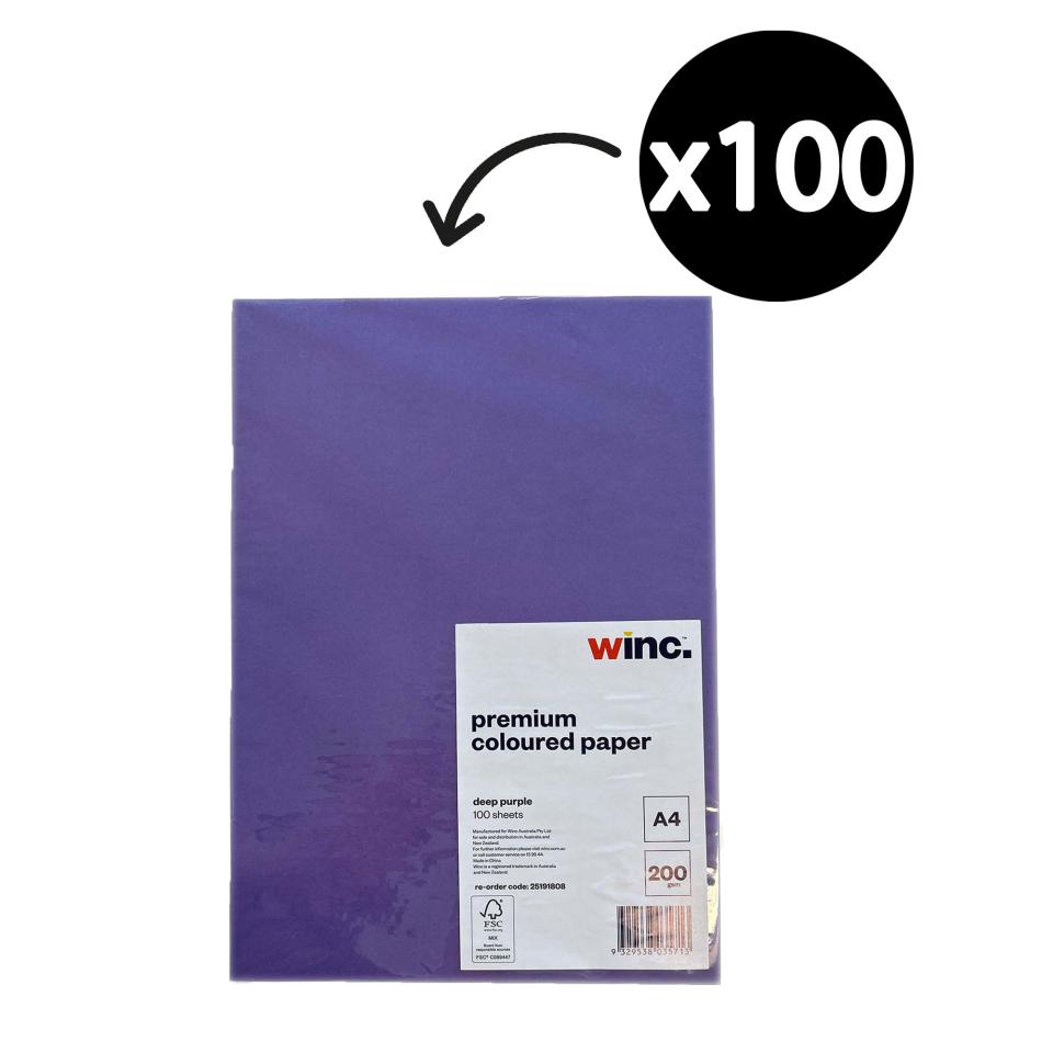 Winc Premium Coloured Cover Paper A4 200gsm Deep Purple Pack 100 | Winc