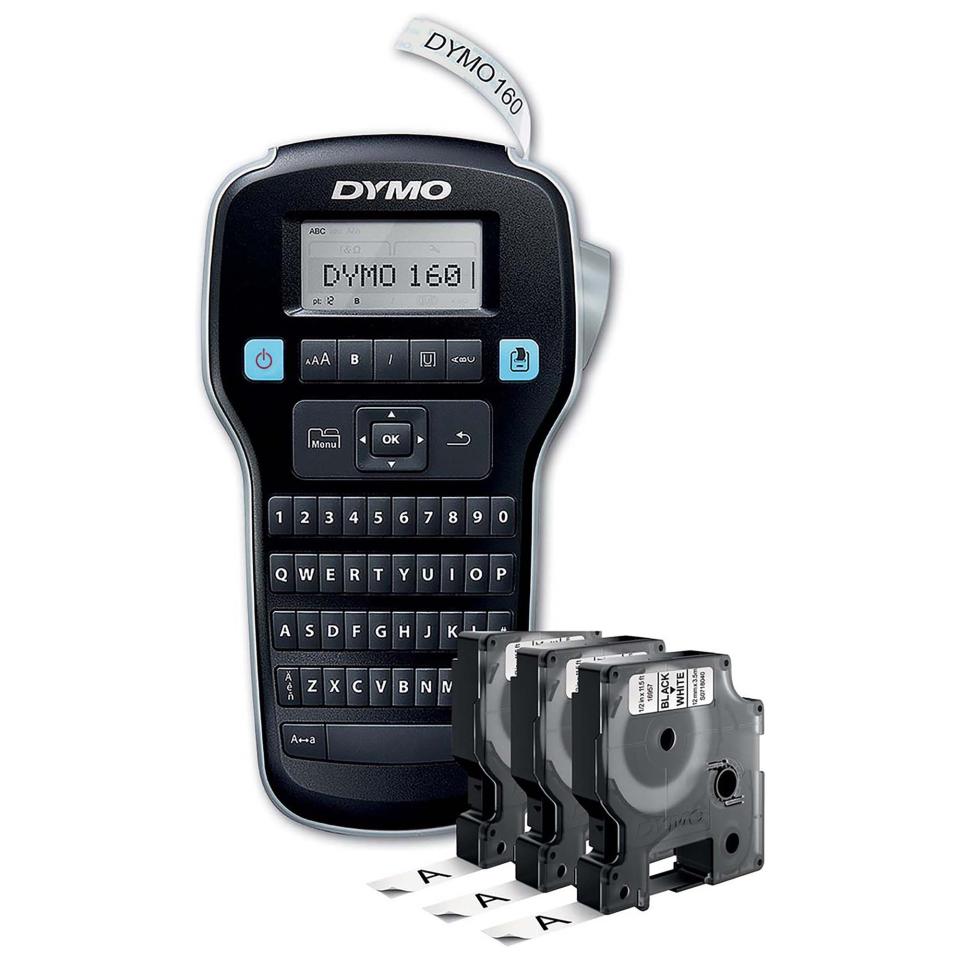 Dymo Labelmanager 160p Labeller Value Pack With 3 D1 12mm Black On ...
