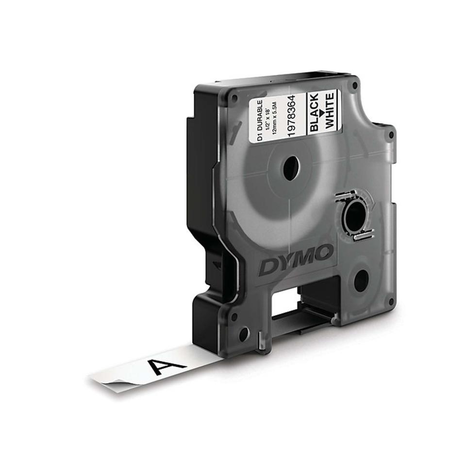 Dymo D1 Durable Label Cassette Tape 12mm x 5.5M Black On White | Winc