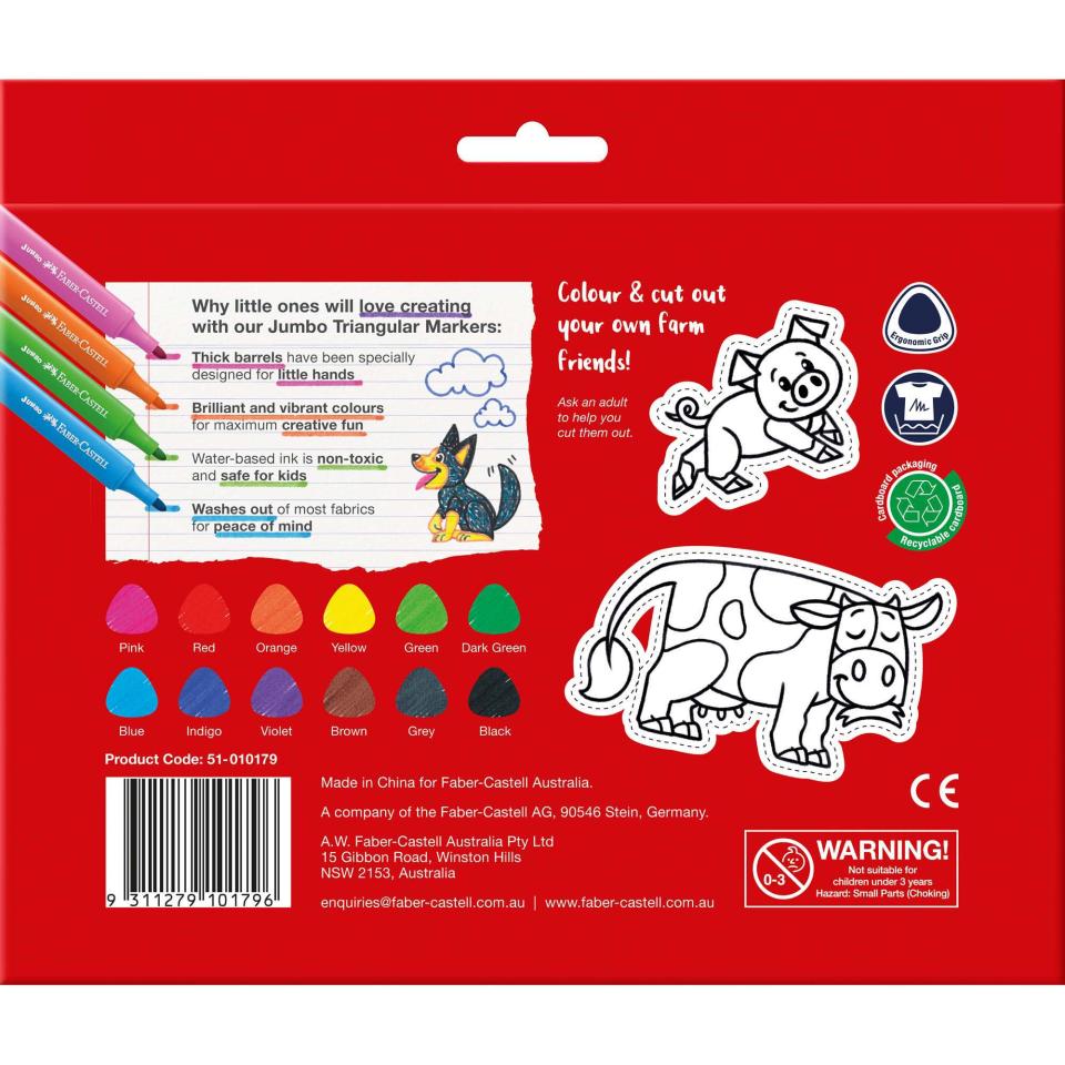 Faber-Castell Jumbo Triangular Markers Assorted Pack 12 | Winc