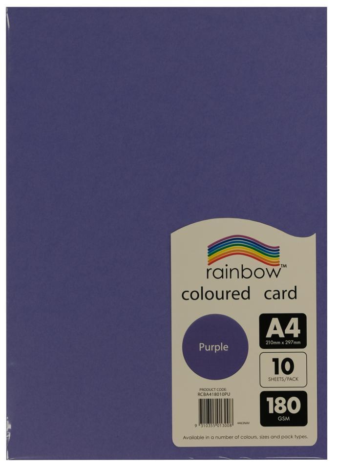Rainbow Coloured Card 180gsm A4 10 Sheet Purple | Winc