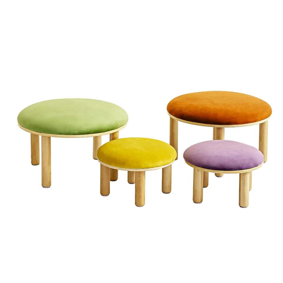 Jooyes Set Of 4 Macaron Coloured Velvet Round Ottoman | Winc