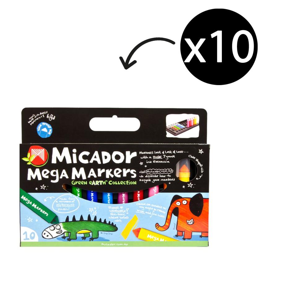 Micador Mega Markers Coloured Markers Assorted Pack 10 | Winc