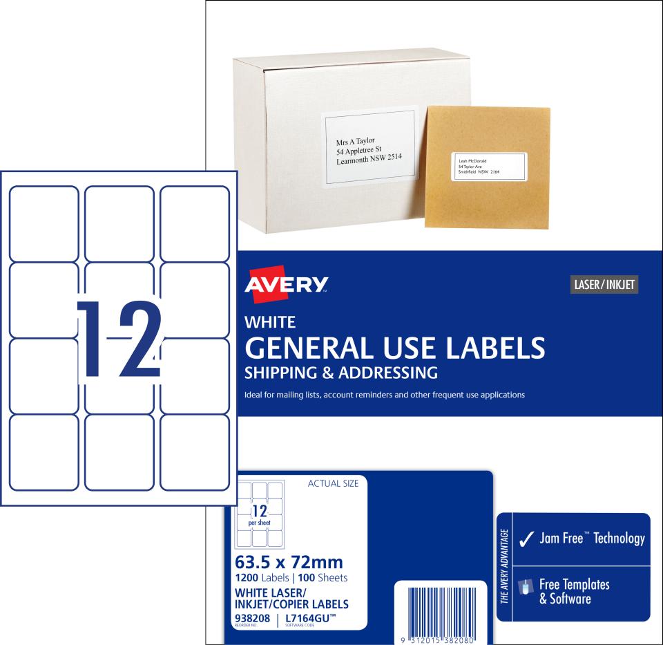 Avery General Use Labels 63 5 X 72mm 1200 Labels L7164GU Winc Avery General Use Labels 63 5 X 72mm 1200 Labels L7164GU Winc
