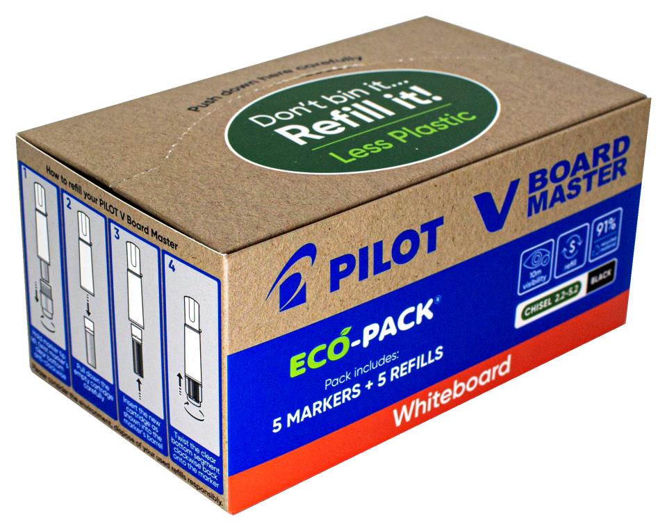 Pilot Begreen Eco Pack V Board Master Chisel Tip Black 5pk With 5 ...