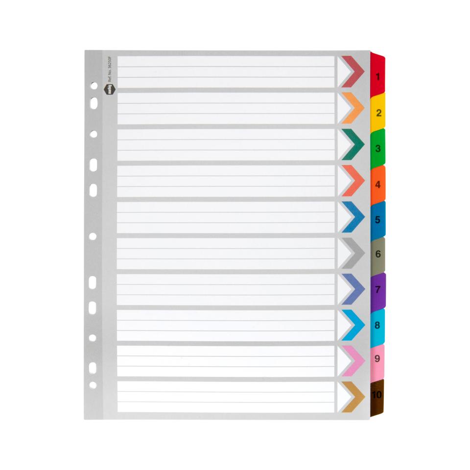 Marbig Dividers A4 Manilla Extra Wide 1-10 Numerical Coloured Tab | Winc