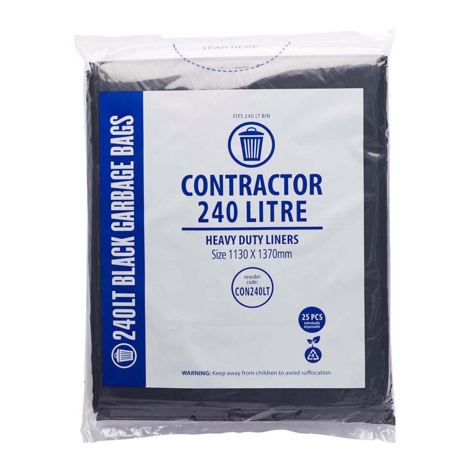 Austar Bin Liners Contractor Heavy Duty 240 Litre Black Packet 25 ...