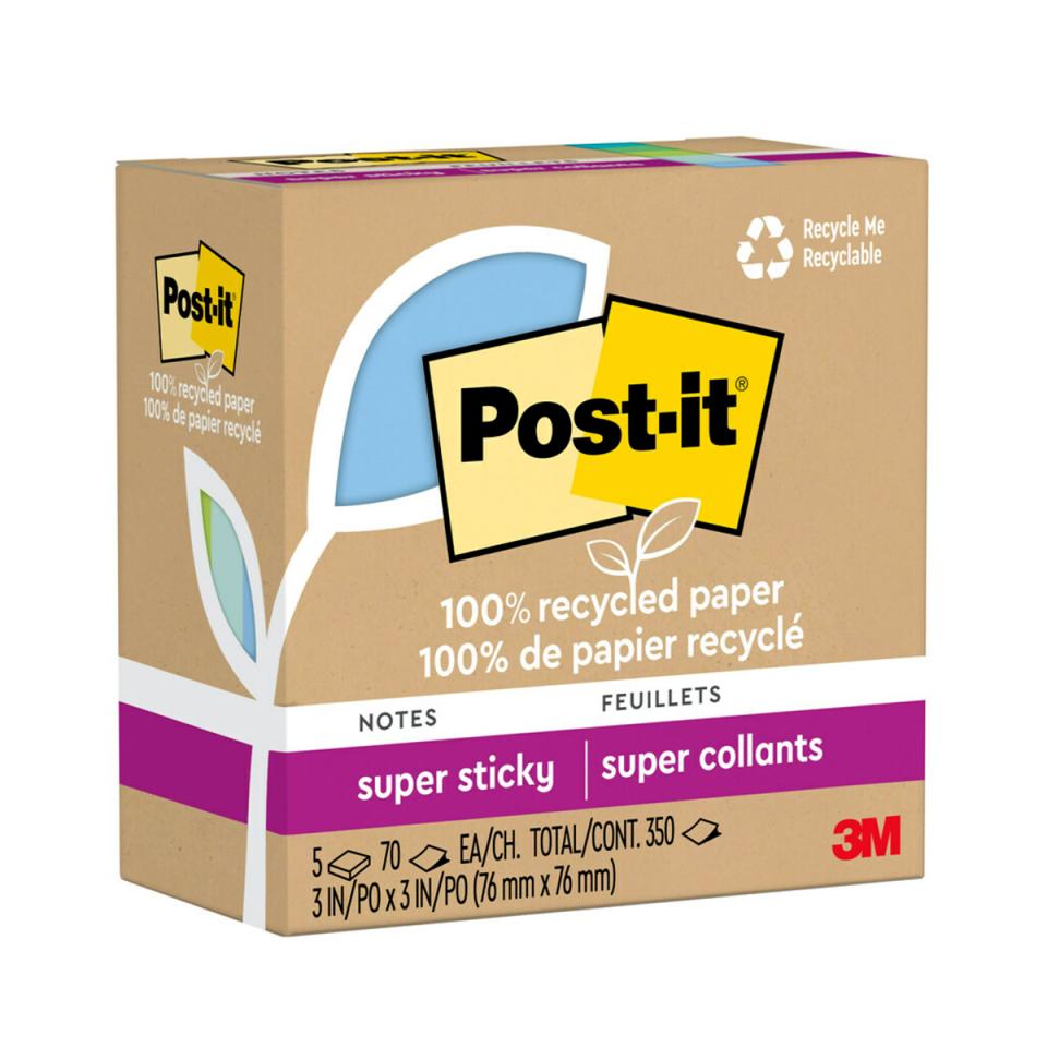 Post-it 100% Recycled Paper SS Notes 76x76 Oasis Pack 5 | Winc