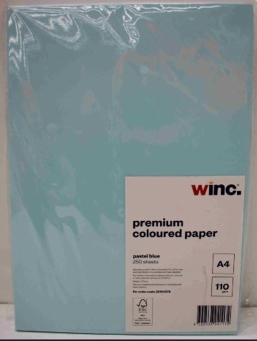 Winc Premium Coloured Cover Paper A4 110gsm Pastel Blue Pack 250 | Winc
