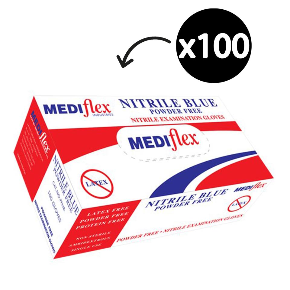 Mediflex Nitrile Gloves Powder Free Blue Box 100 | Winc