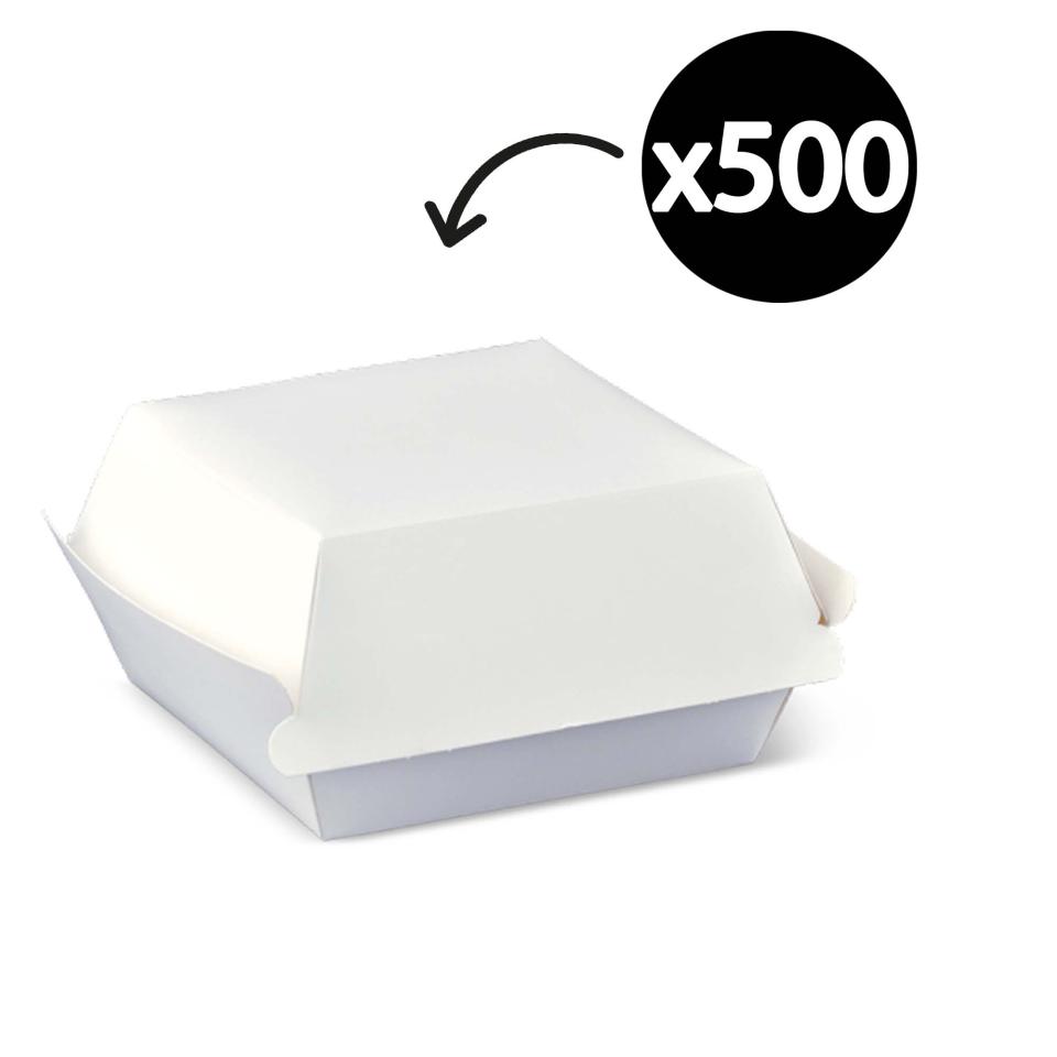 Detpak Burger Clam Board Box 106 x 106 x 69mm White Carton 500 | Winc