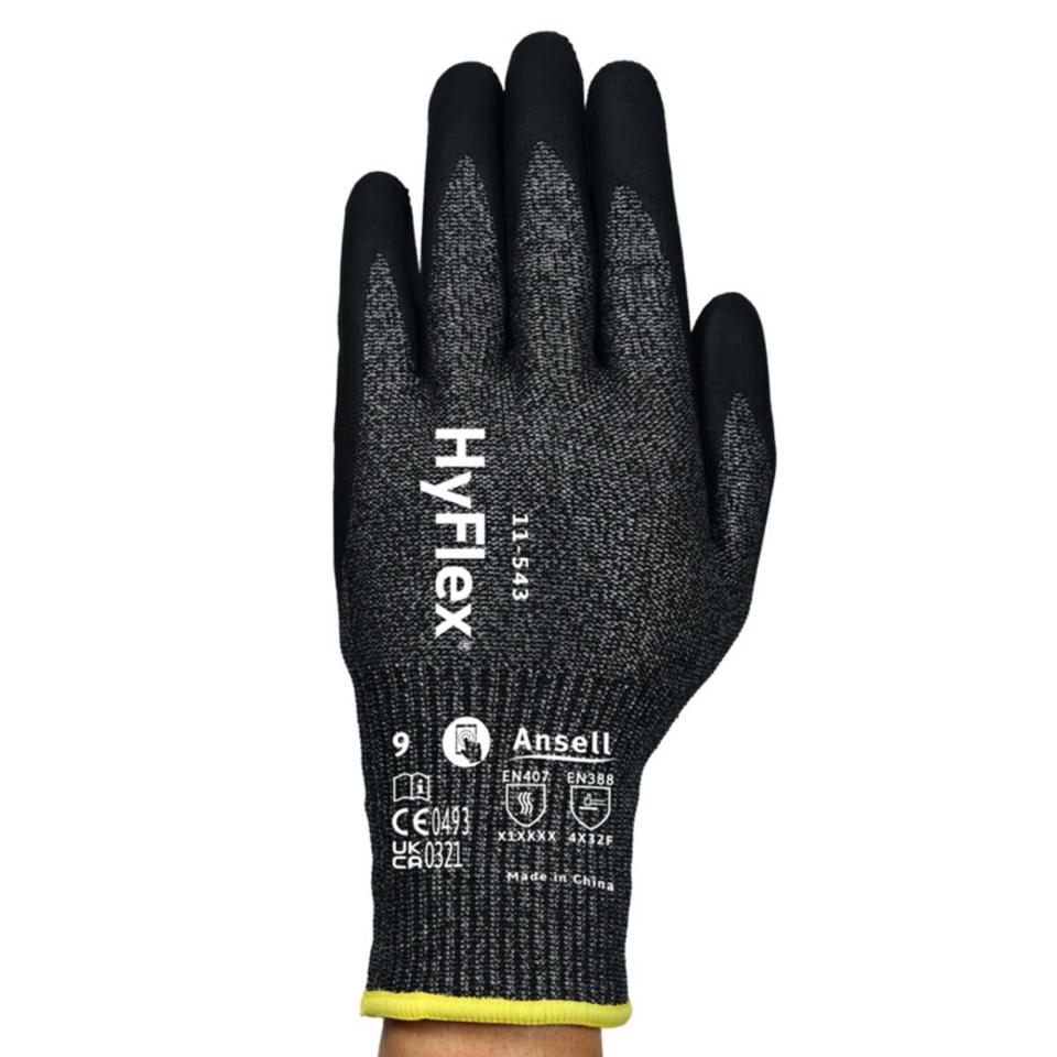Hyflex 11-543 Intercept Ultra Lightweight Liner With Nitrile Palm Coating Cut F Glove Black-9 | Winc